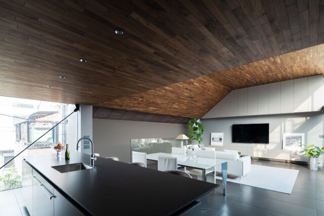 黒崎敏 / APOLLOによる、東京・大田区の住宅「LAXUS」。閑静な住宅街の角地に計画。異素材の“キューブ”が重なる象徴的な外部と ...